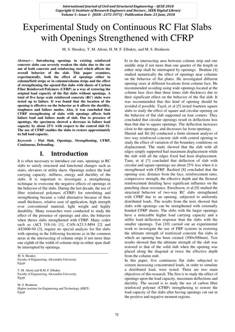 PDF Experimental Study On Continuous RC Flat Slabs With Openings Strengthened With CFRP