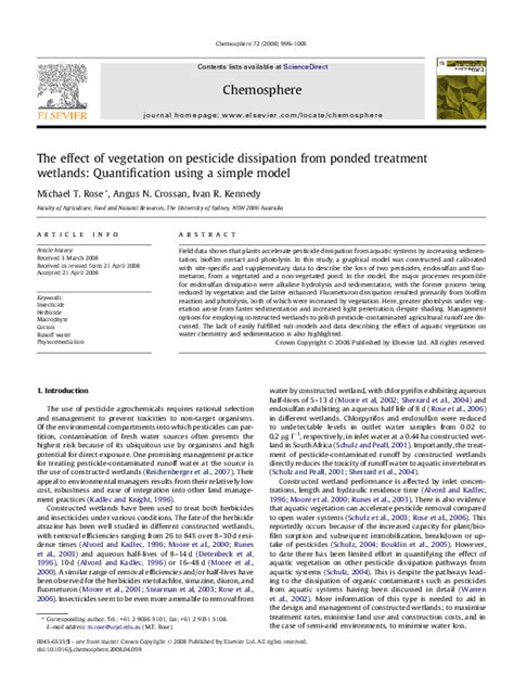 Pdf The Effect Of Vegetation On Pesticide Dissipation From Ponded