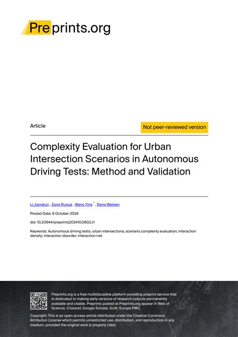 Pdf Complexity Evaluation For Urban Intersection Scenarios In Autonomous Driving Tests Method