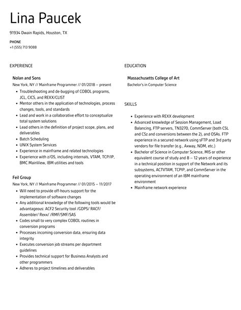 Mainframe Programmer Resume Samples Velvet Jobs
