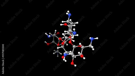 Structure Of Aminoglycoside Antibiotic Neomycin Animated 3d Ball And Stick Surface And Space