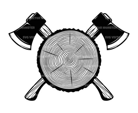 Tree Trunk Slice Svg Crossed Axes Svg Tree Cookie Cross Cut Tree Wooden Log Vector Cut File