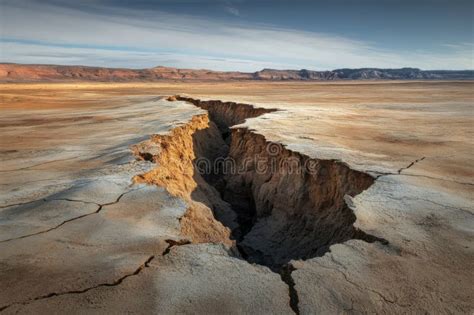 Expansive Geological Fault Line Revealed In Arid Landscape Under Clear Sky In National Park