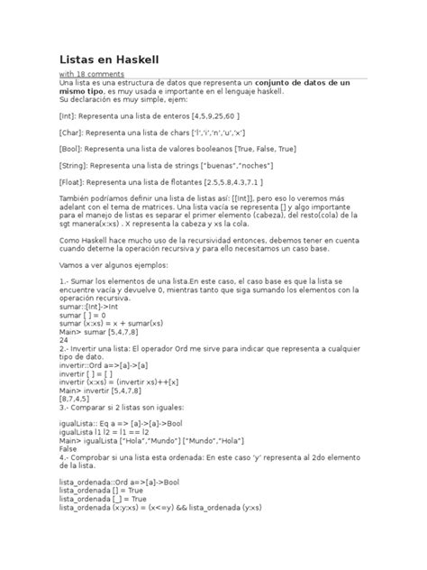 Listas En Haskell Ejercicios Pdf Cola Tipo De Datos Abstractos