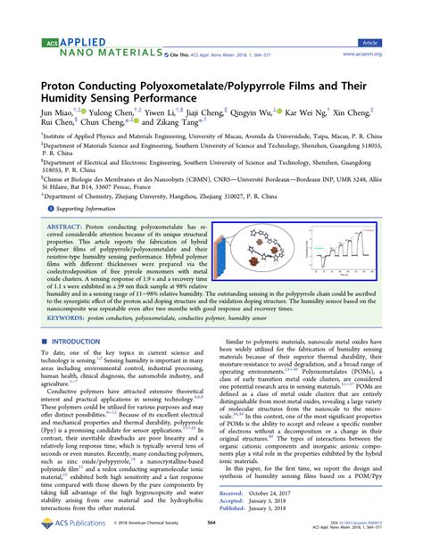 Pdf Proton Conducting Polyoxometalatepolypyrrole Films And Their Humidity Sensing Performance