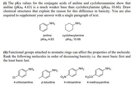 (Solved) - i) The pKa values for the conjugate acids of aniline and... (1 Answer) | Transtutors