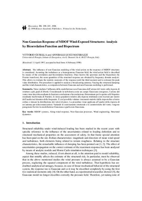 Pdf Non Gaussian Response Of Mdof Wind Exposed Structures Analysis By Bicorrelation Function