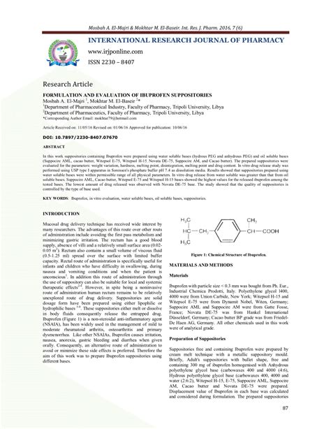 Pdf Formulation And Evaluation Of Ibuprofen Suppositories