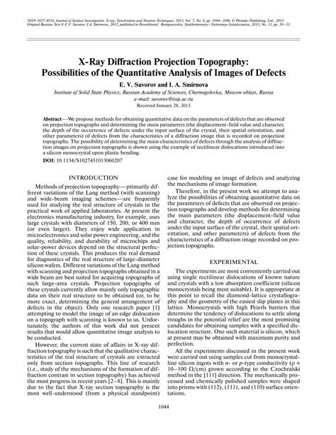 Pdf X Ray Diffraction Projection Topography Possibilities Of The