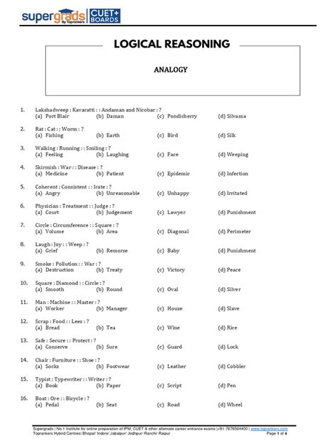 Cuet Logical Reasoning Analogy Pdf