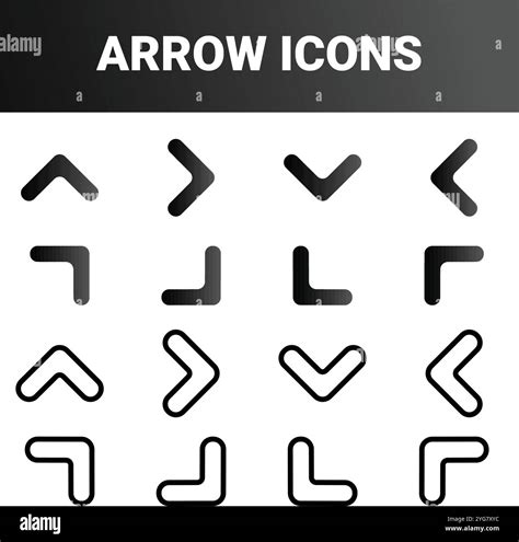 shows various arrow icons arranged in four rows and four columns each