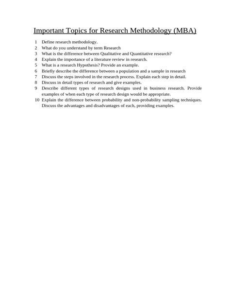 Important Questions For Research Methodology Pdf