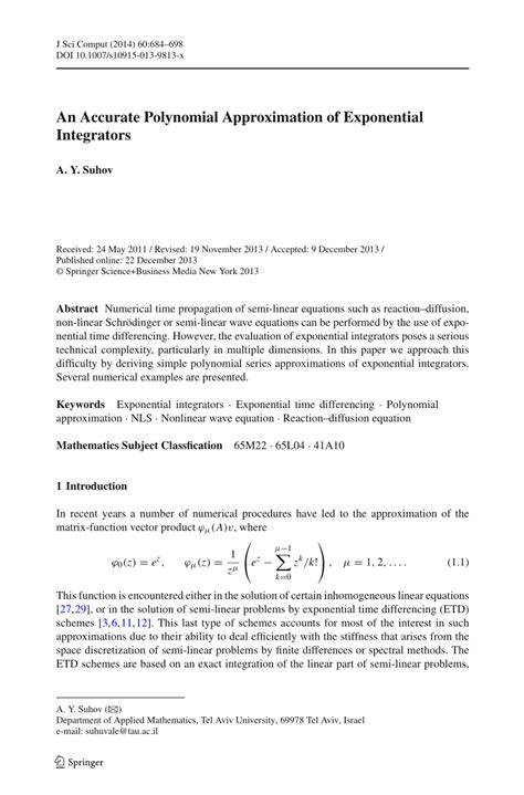 Pdf An Accurate Polynomial Approximation Of Exponential Integrators