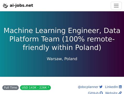 Hiring Machine Learning Engineer Data Platform Team 100 Remote Friendly Within Poland In