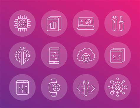 Development Configuration Service Engineering Settings Icons Set Linear 3524657 Vector Art