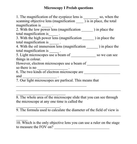 Solved Microscopy I Prelab Questions 8 The Whole Area Of Chegg Com