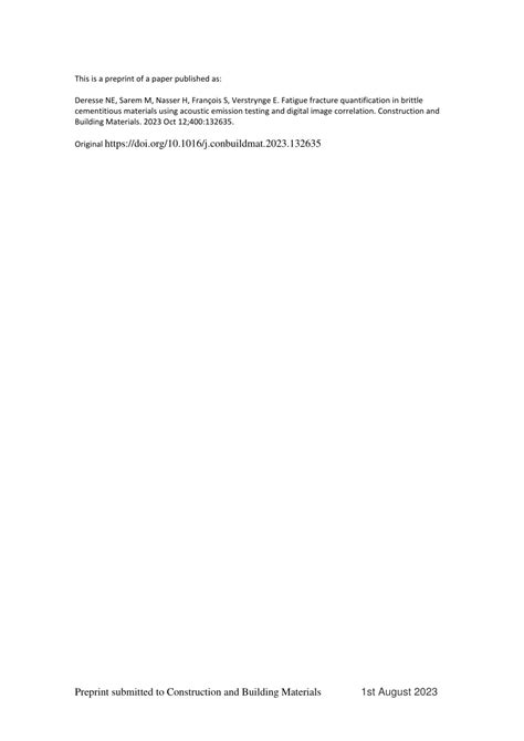 Pdf Fatigue Fracture Quantification In Brittle Cementitious Materials Using Acoustic Emission