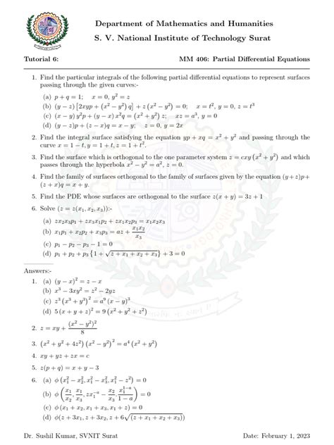 Mm406 Tutorial 6 Pdf Equations Partial Differential Equation