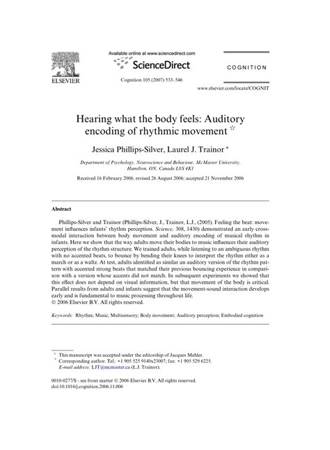 Pdf Hearing What The Body Feels Auditory Encoding Of Rhythmic Movement