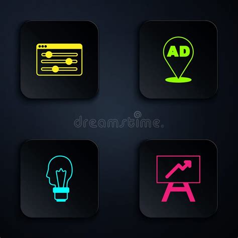 Set Board With Graph Chart Browser Setting Light Bulb Concept Of Idea And Advertising Black