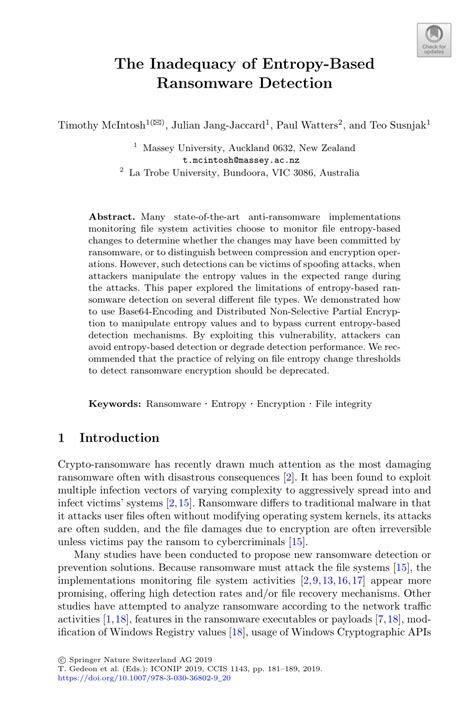 Pdf The Inadequacy Of Entropy Based Ransomware Detection