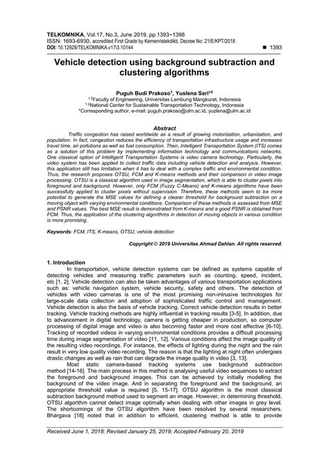 Vehicle Detection Using Background Subtraction And Clustering
