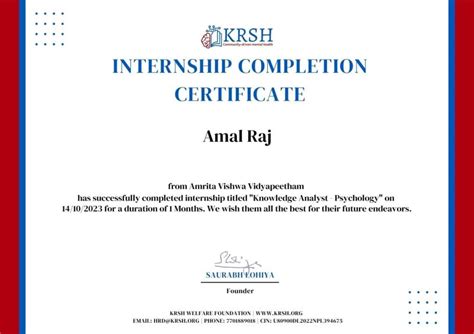 Internshipcompletion Psychology Gratitude Amal Raj