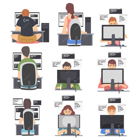 Premium Vector Web Developer Or Programmer Working In Front Of Computer Screen Vector