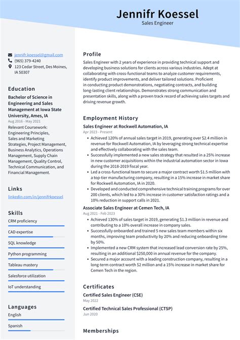 Sales Engineer Resume Examples And Templates Resumecat