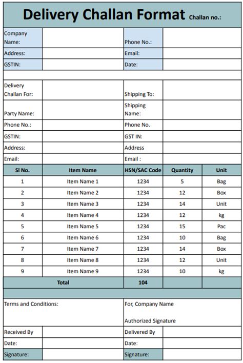 Free Delivery Challan Format Download In Excel And Pdf