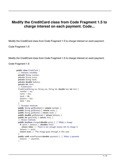modify the creditcard class from code fragment 1 5 to charge interest
