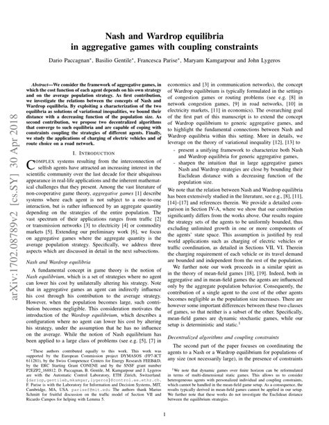 pdf nash and wardrop equilibria in aggregative games with coupling