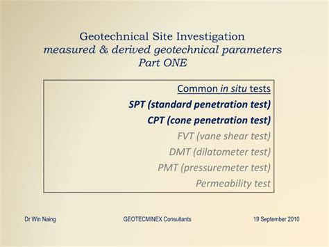 Ppt Geotechnical Site Investigation Measured And Derived Geotechnical