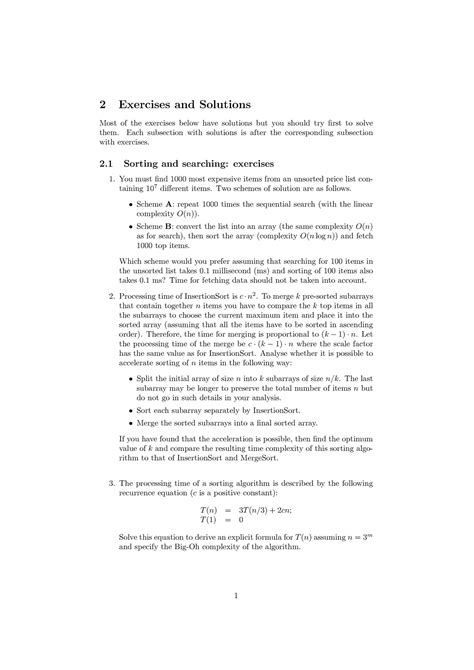Sorting And Searching Exercises Solutions 2 Exercises And Solutions Most Of The Exercises