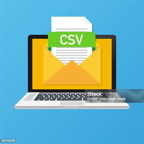 봉투와 csv 파일 노트북입니다 노트북 고 파일 첨부 파일 csv 문서와 이메일입니다 벡터 일러스트입니다 개념에 대한 스톡 벡터