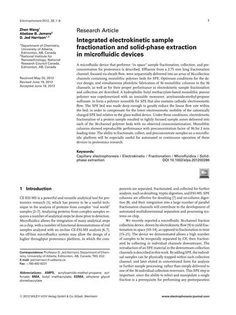 Pdf Integrated Electrokinetic Sample Fractionation And Solid Phase