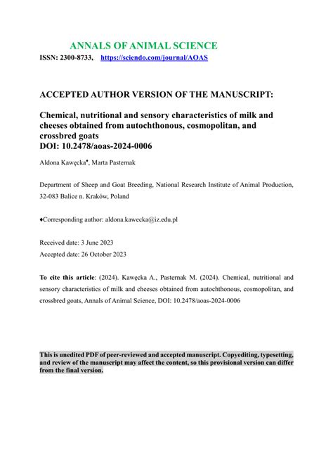 Pdf Chemical Nutritional And Sensory Characteristics Of Milk And