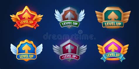 Level Up Award Ui Game Badge Icon Vector Medal Set Stock Illustration