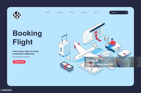 착륙 페이지 템플릿을 위한 3d 등각 투영 디자인의 비행 개념을 예약합니다 사람들은 비행기로 여행 목적지를 선택하고 경로를 만들고 앱에서 티켓을 주문하고 구매합니다 웹용