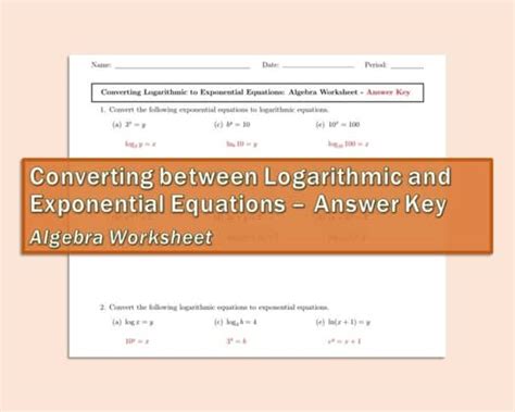 converting between logarithmic and exponential equation algebra worksheets