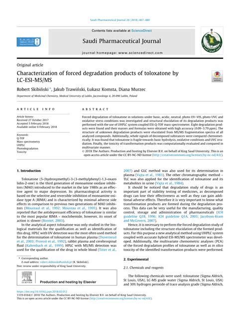 Pdf Characterization Of Forced Degradation Products Of Toloxatone By