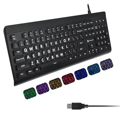 X9 Performance Backlit Large Print Keyboard Easy To See Oversized Letters Usb Wired Full Size