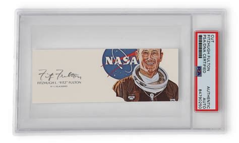 Fitz Fulton Signed 2x5 Cut With Portrait Nasa Test Pilot Psa