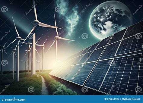 Wind Power And Solar Power Panels At Sunset Neural Network Ai