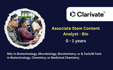 Freshers Associate Stem Content Analyst Biochem At Clarivate