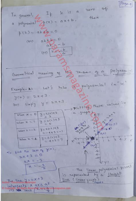 Polynomials Maths Notes Class CBSE Mathematics Chapter Param S Magazine