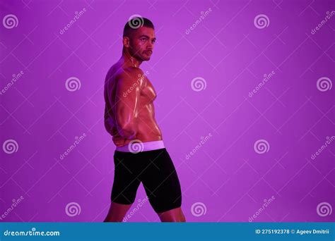 Man Athletic Body Bodybuilder In Briefs With Nude Torso Abs Full Length