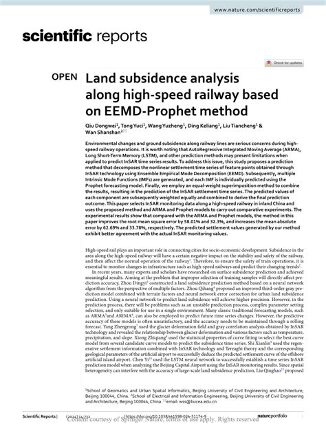 Pdf Land Subsidence Analysis Along High Speed Railway Based On Eemd Prophet Method