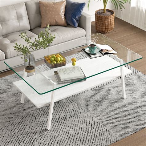 Mercer41 Rectangle Coffee Table Tempered Glass Tabletop With Black