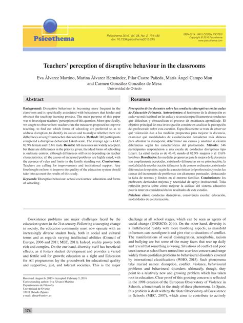 Pdf Teachers Perception Of Disruptive Behaviour In The Classrooms